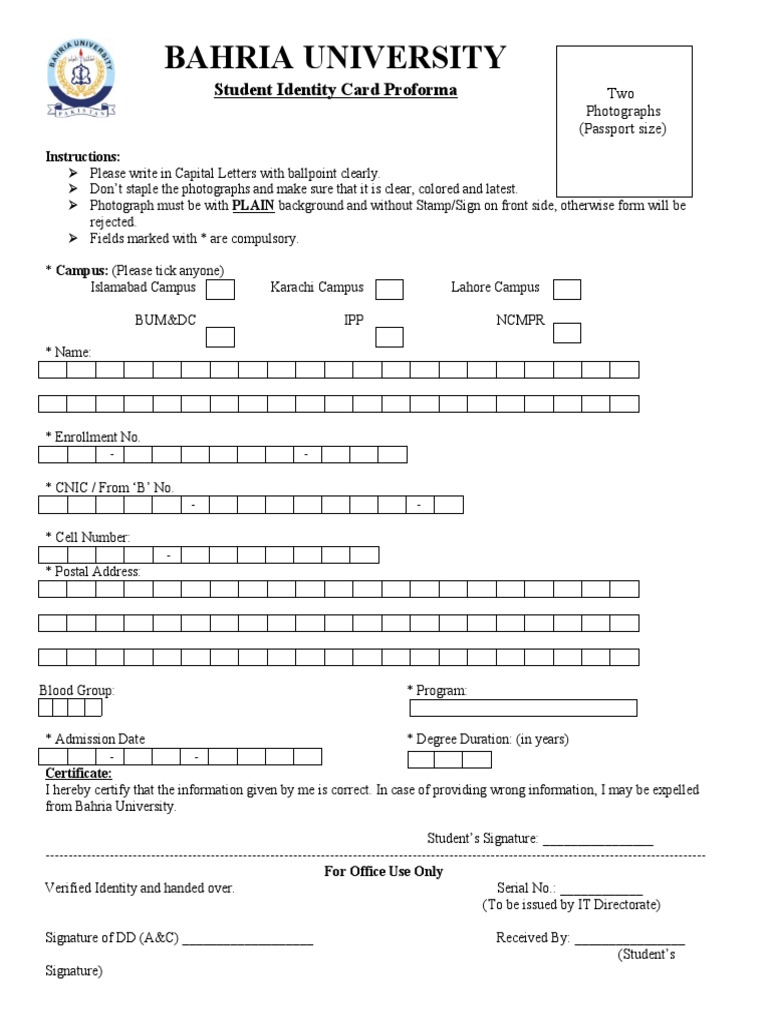 Student Id Proforma | PDF | Document | Access Control