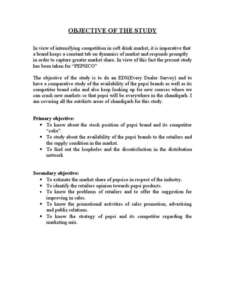 Objective of The Study | PDF | Pepsi Co | Marketing