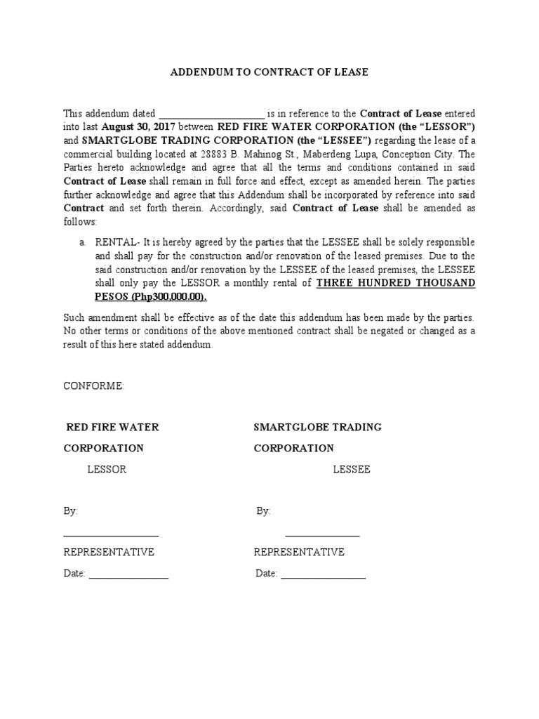 Lease Agreement Addendum Sample | PDF | Finance & Money Management
