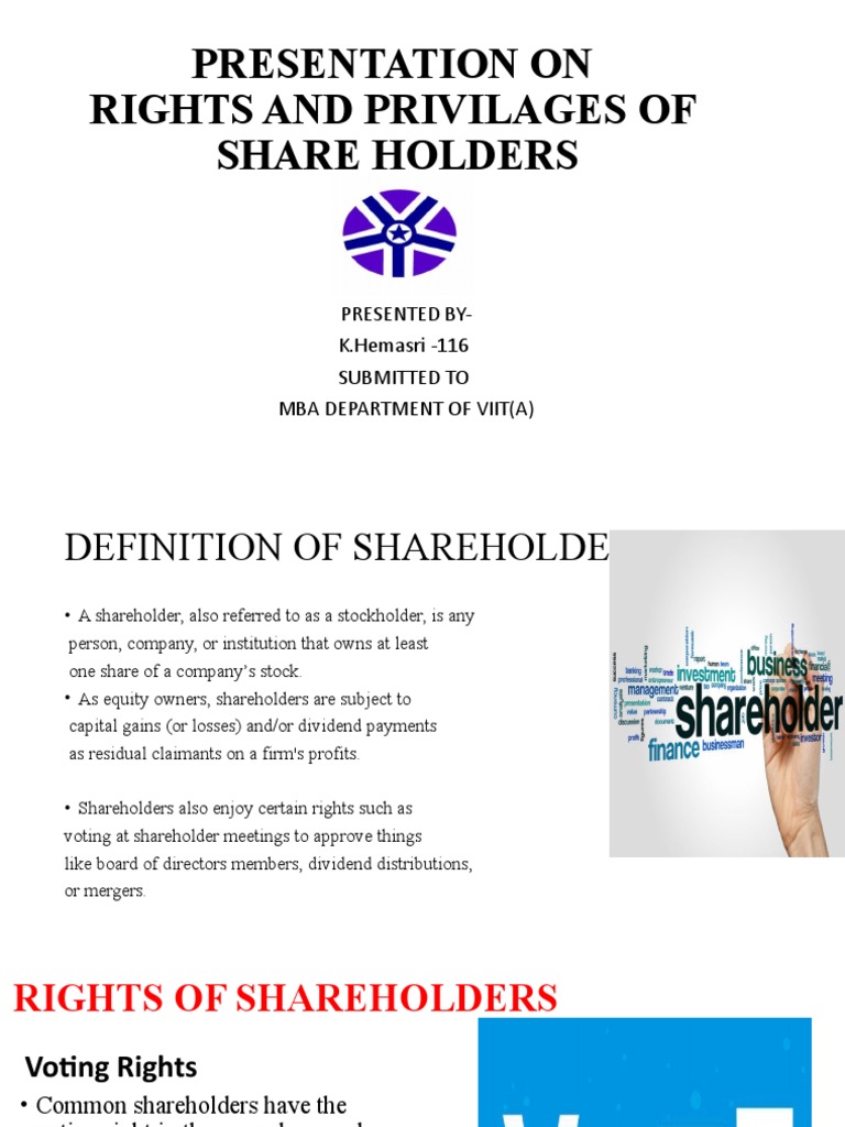 Presentation On Rights of Shareholders | PDF | Stocks | Dividend