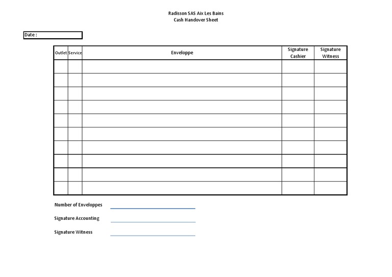 Cash Handover Sheet | PDF