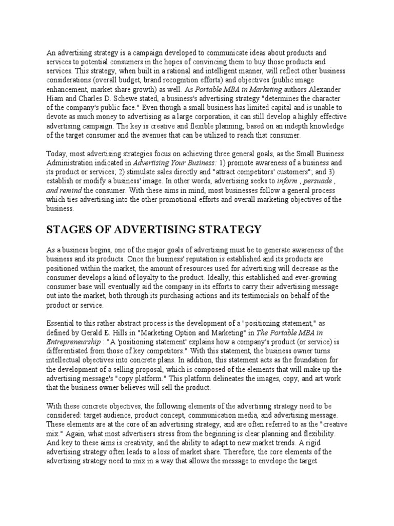 Stages of Advertising Strategy | PDF | Advertising | American Government