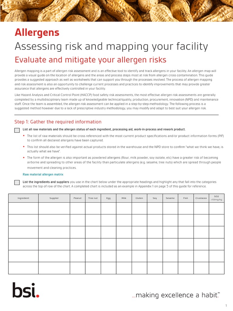 BSI Allergen Risk Assessment (1) .NHDXSZ | PDF | Food Safety | Foods BSI Allergen Risk Assessment (1) .NHDXSZ | PDF | Food Safety | Foods
