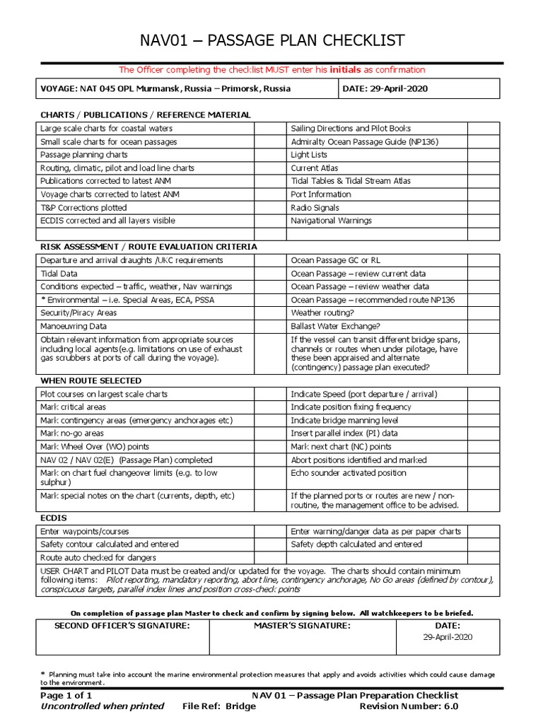 nav 01 - passage plan checklist - копия | PDF | Water Transport ...