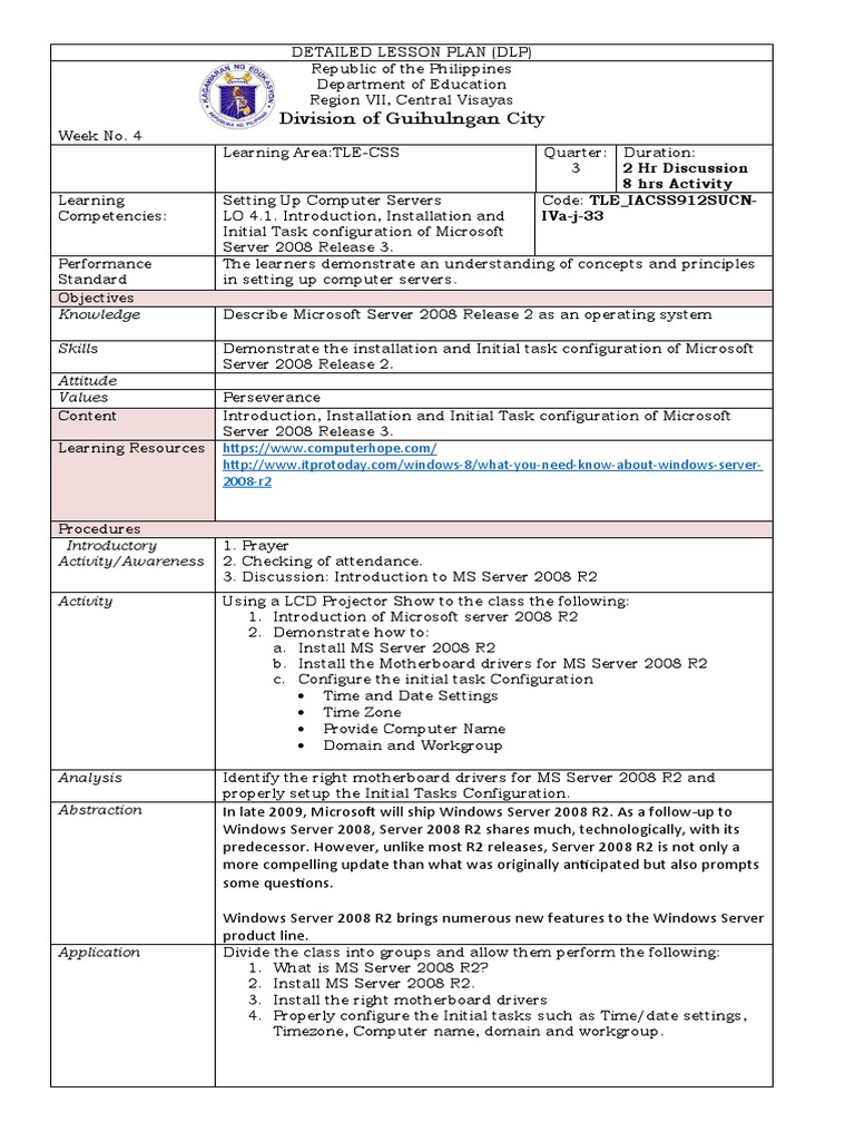 Week4 DLP Tle | PDF | Windows Server 2008 | Lesson Plan