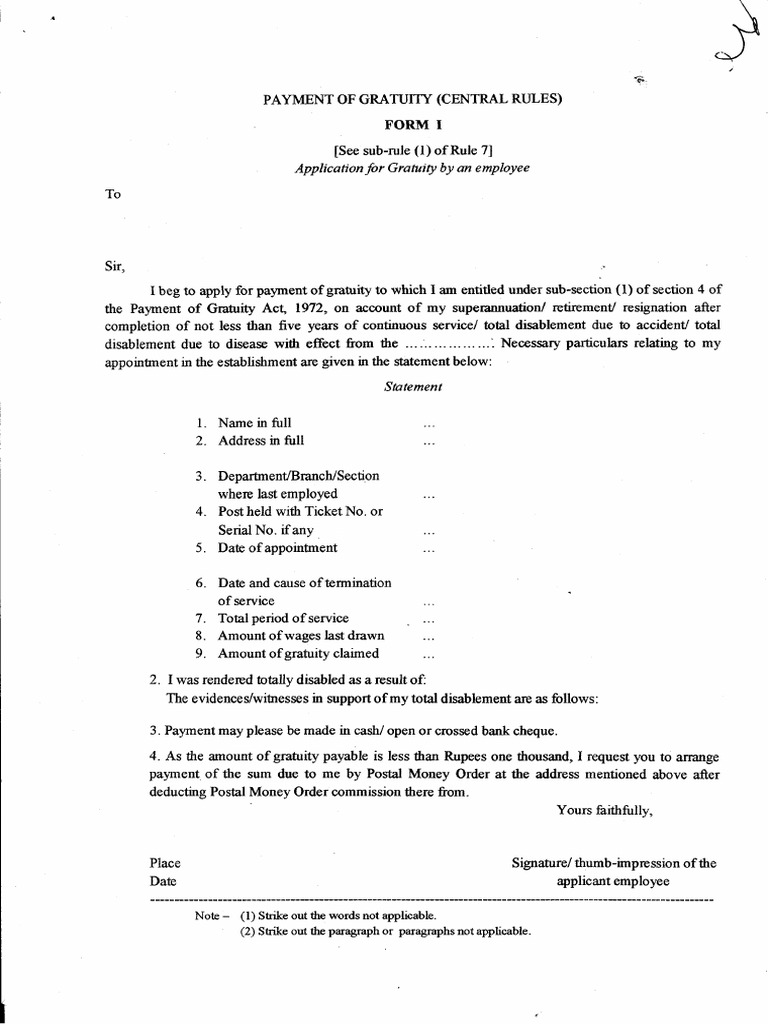 Gratuity Claim Form I | PDF