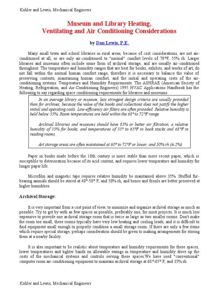 Balancing Preservation Needs and Costs: Temperature and Humidity ...