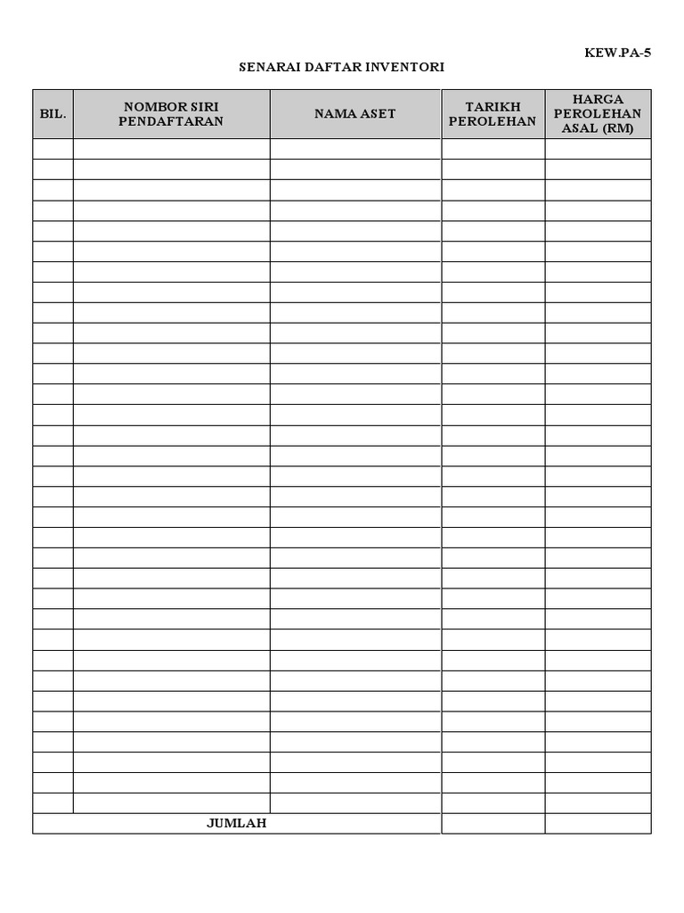 Borang KEW - Pa-5 - Senarai Inventori | PDF
