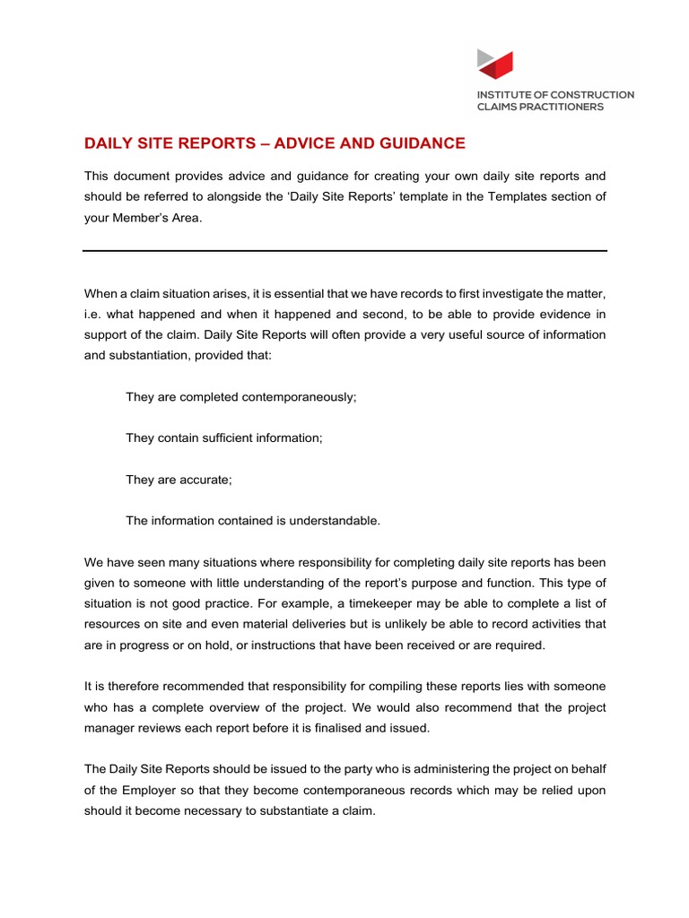 Daily Site Reports - Advice and Guidance | PDF