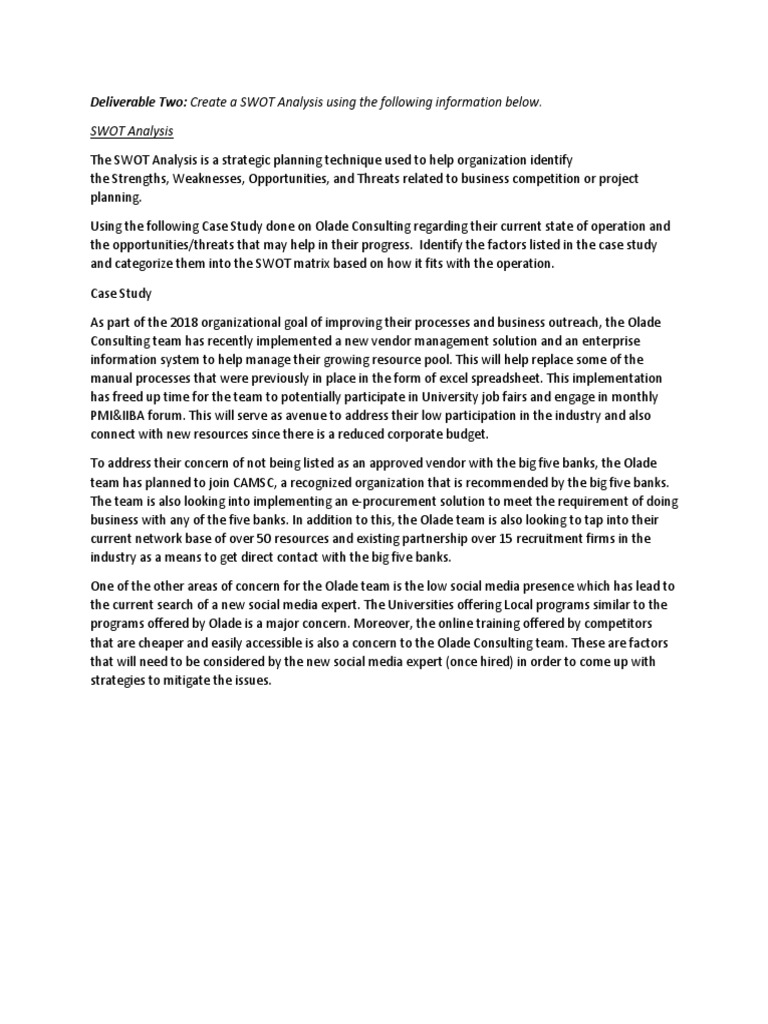 Deliverable Two - SWOT Analysis | PDF | Business