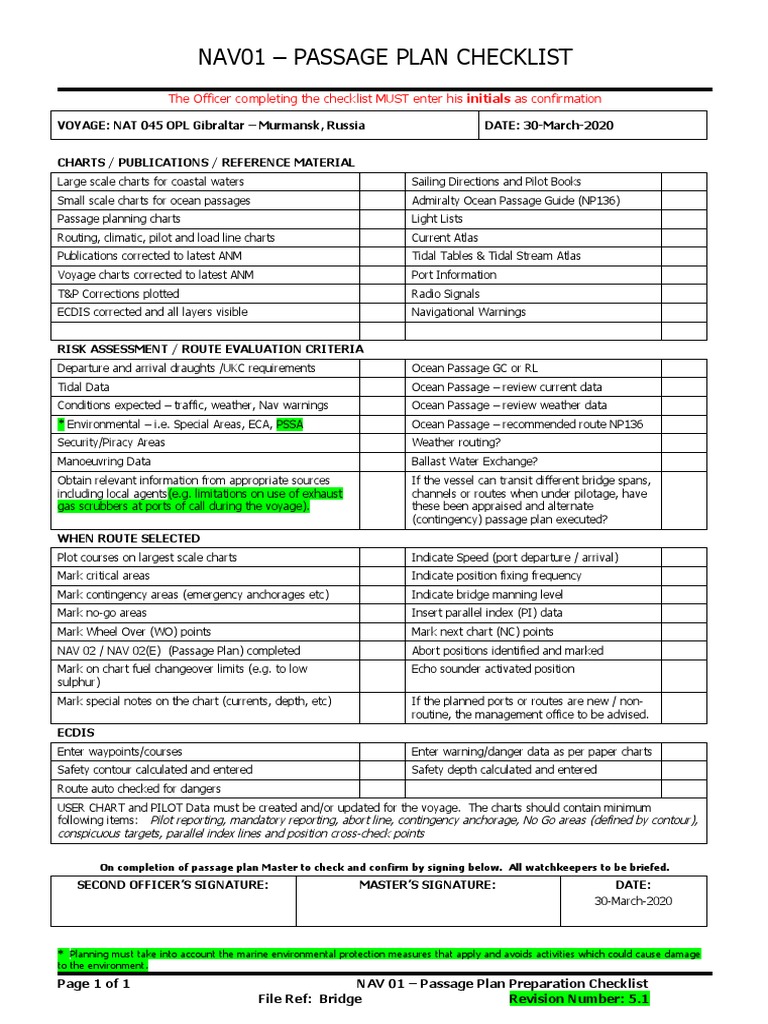 Nav 01 - Passage Plan Checklist | PDF | Water Transport | Waterway And ...