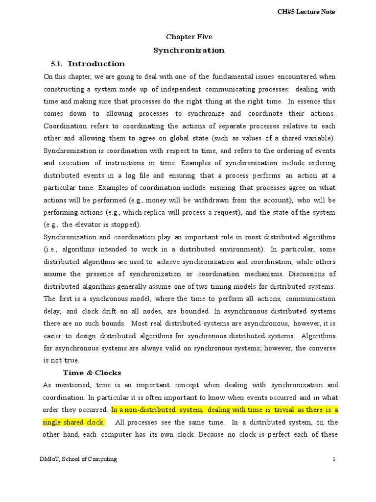 Chapter 5 Synchronization Pdf Distributed Computing Time