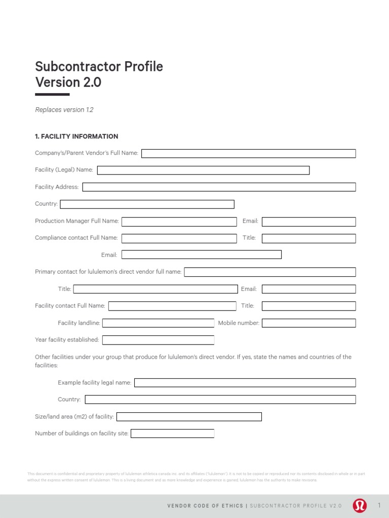 1 Subcontractor Profile - v2 0 | PDF | Working Time | Overtime