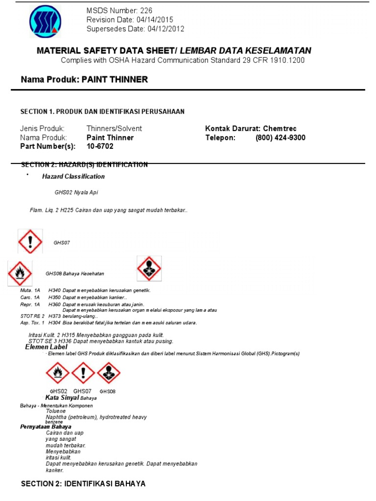 SSK Thinner - PT Sari Sarana Kimia | PDF