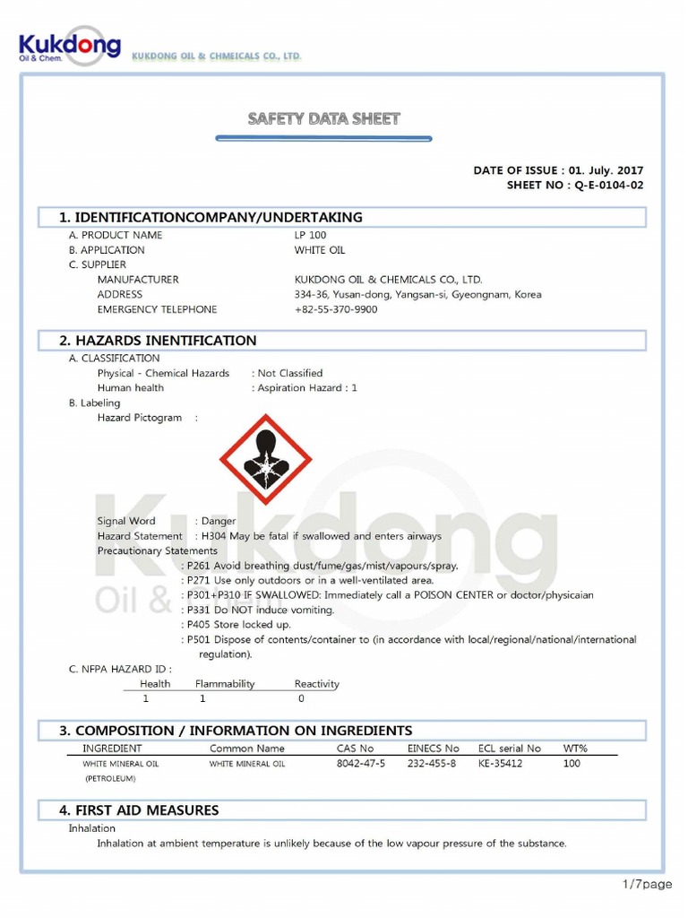 LP-100 (MSDS) White Oil | PDF