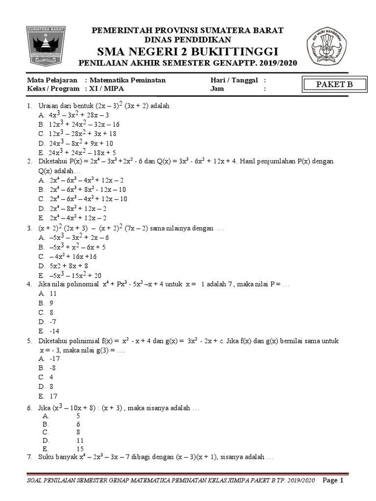 SOAL PAS Genap PAKET B MAT MINAT XI MIPA | PDF