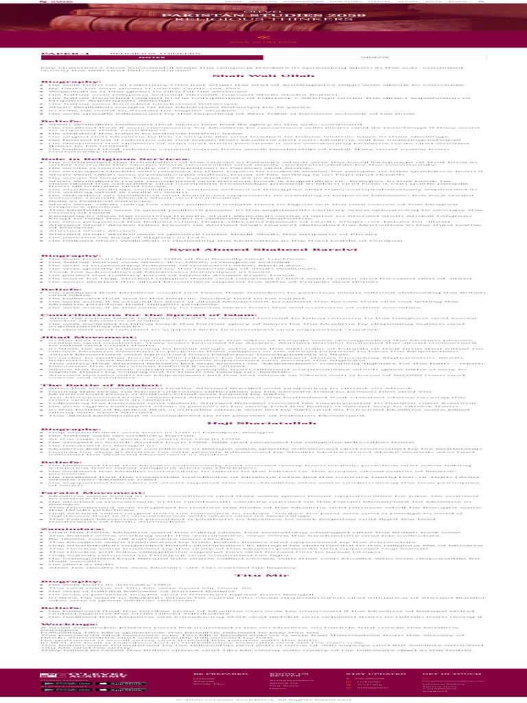 Religious Thinkers Notes - Pakistan Studies 2059 Notes - O Level ... Religious Thinkers Notes - Pakistan Studies 2059 Notes - O Level ...