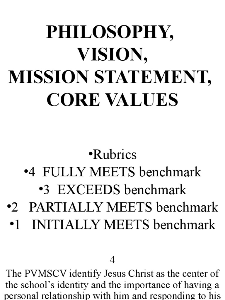 Philosophy Vision Mission Statement Core Values | PDF | Catholic Church ...