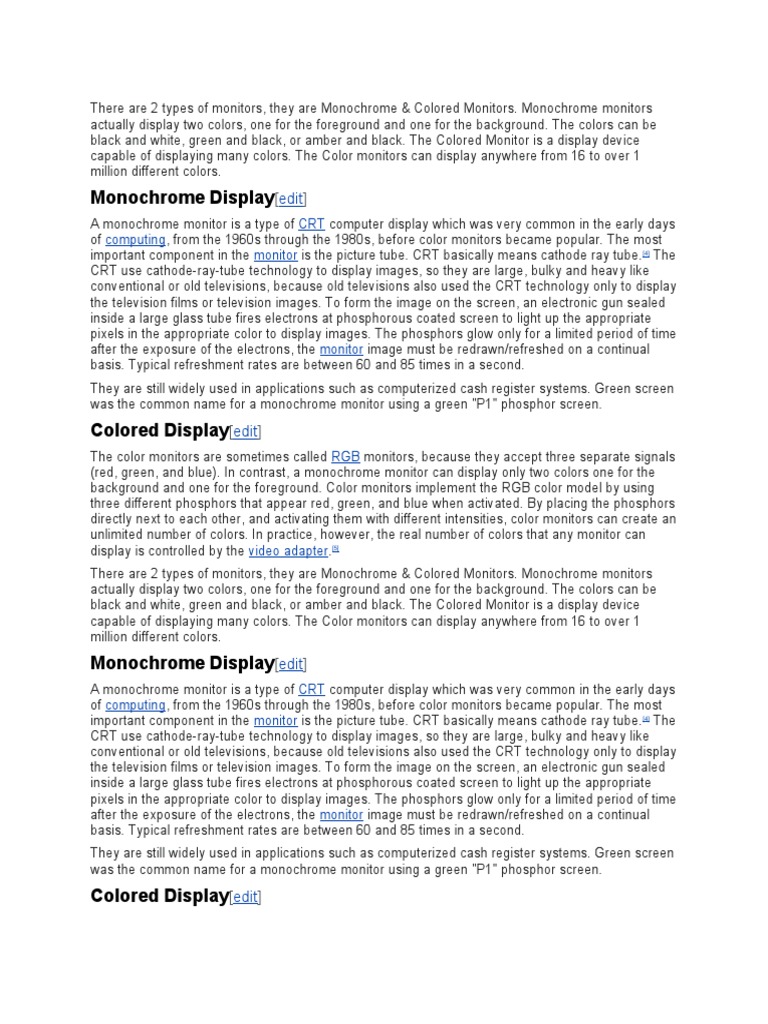 Types of Monitors: Monochrome & Color | PDF | Computer Monitor | Rgb ...