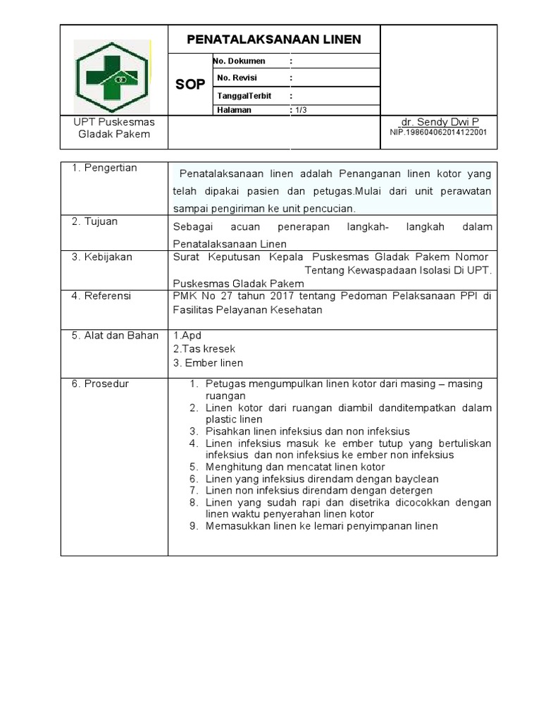 Penatalaksanaan Linen | PDF