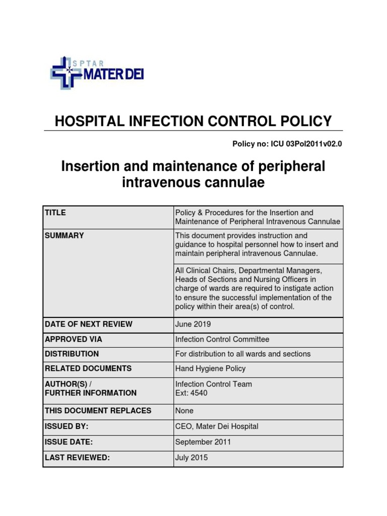 IV Cannulation Policy and Procedures | PDF | Intravenous Therapy ...