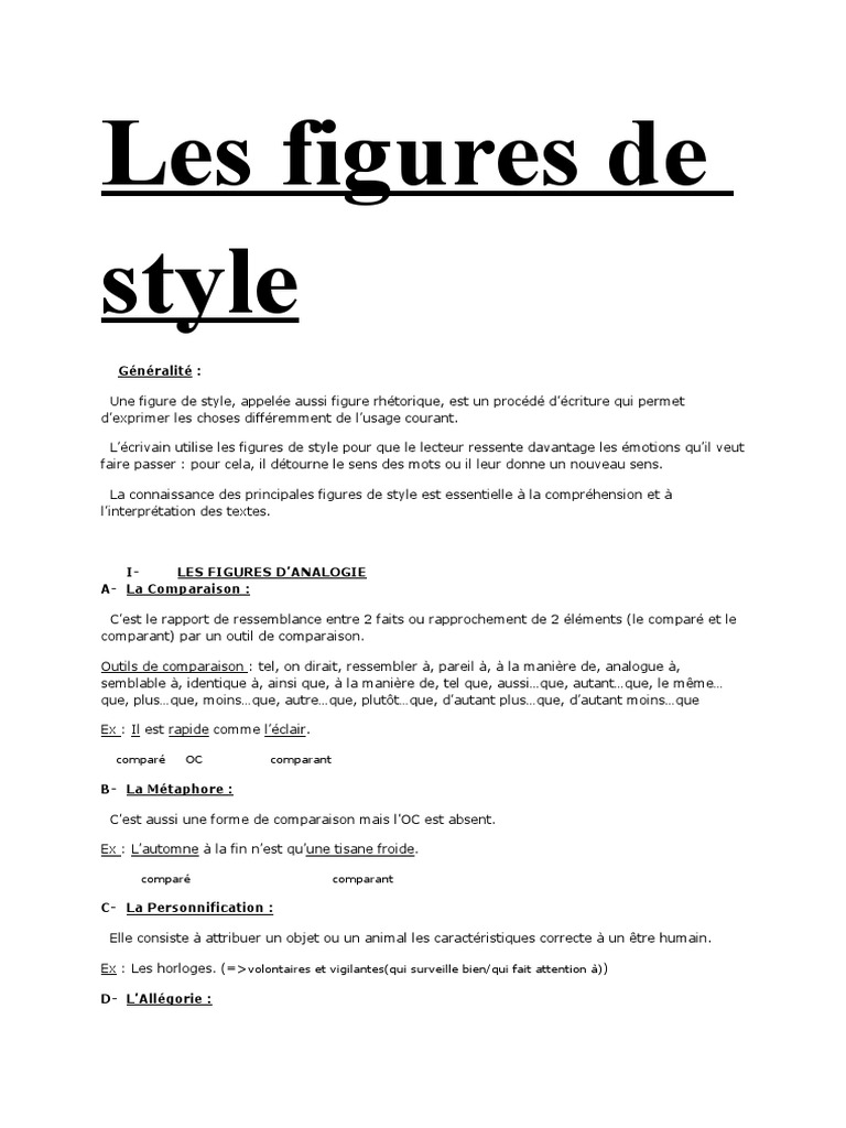Les Figures de Style | PDF | Techniques de rhétorique | Mécanismes de ...
