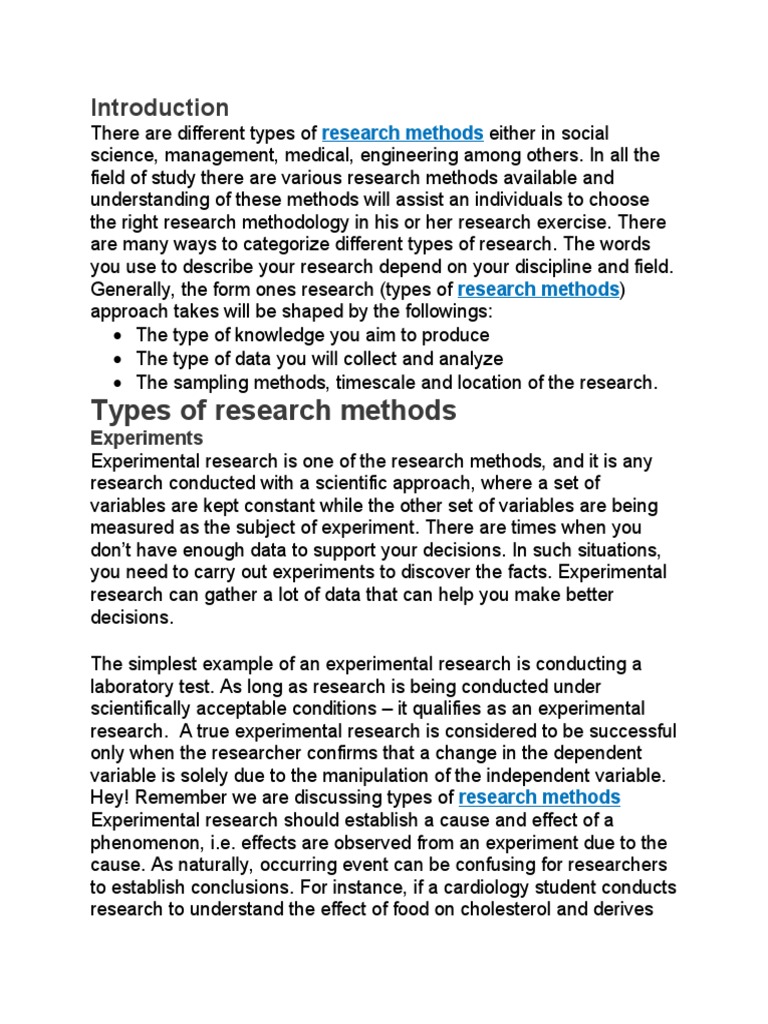 Types of Research Methods | PDF | Experiment | Survey Methodology