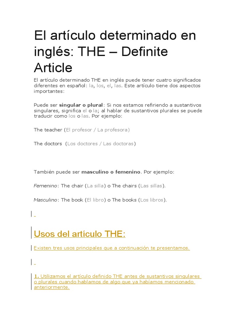 El Artículo Determinado en Inglés | PDF | Sustantivo | Lingüística