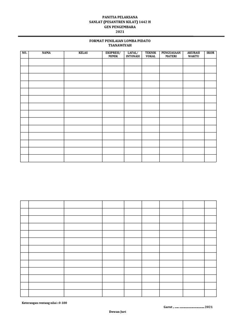 Format Penilaian Lomba Pidato At Taqwa Pdf