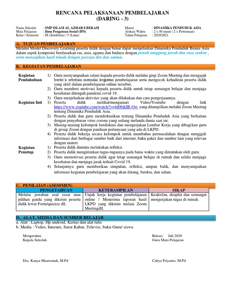 Rencana Pelaksanaan Pembelajaran (DARING - 3) | PDF | Karier & Perkembangan | Ilmu Sosial