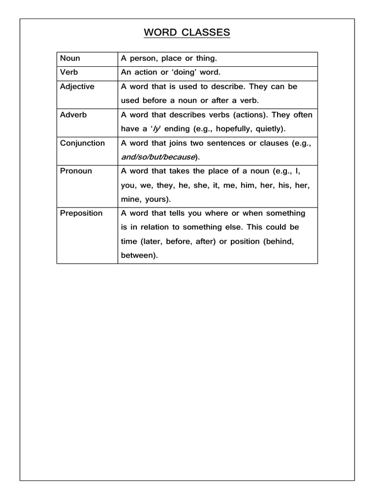 Word Classes: Ly And/so/but/because | PDF