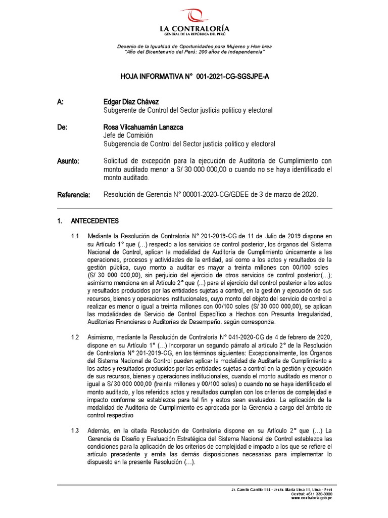 05 - Hoja - Informativa - Profesional - CGR (1) .1 | PDF | Auditoría | Lima