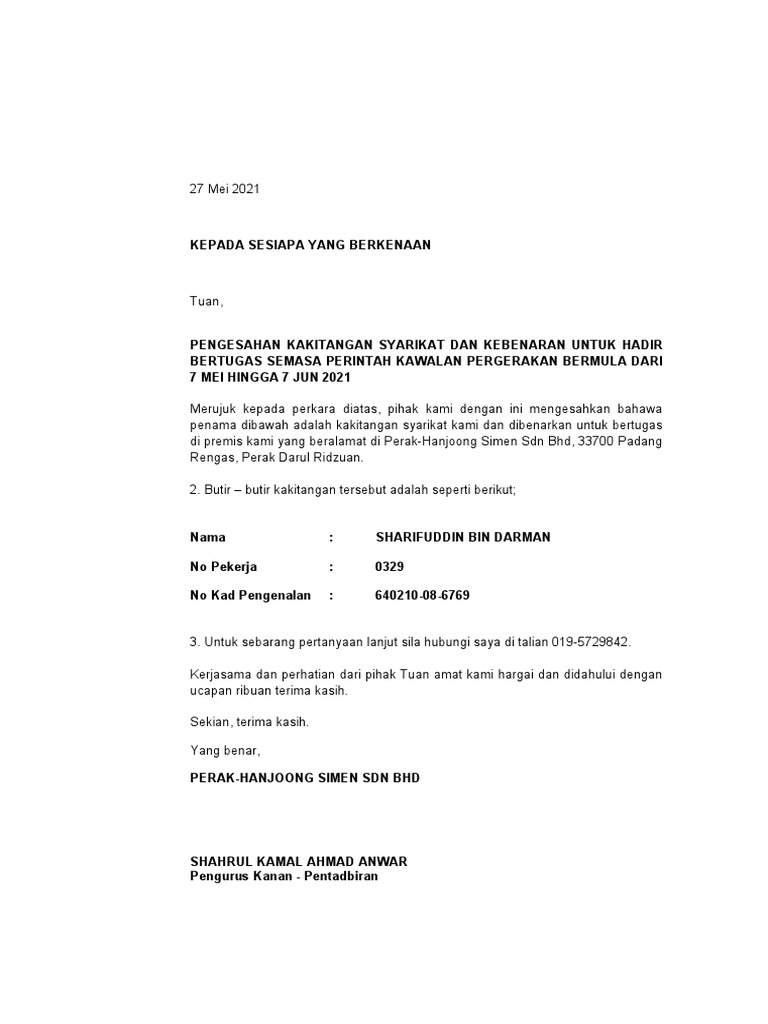 Surat Kebenaran Polis PKP 3.0 | PDF