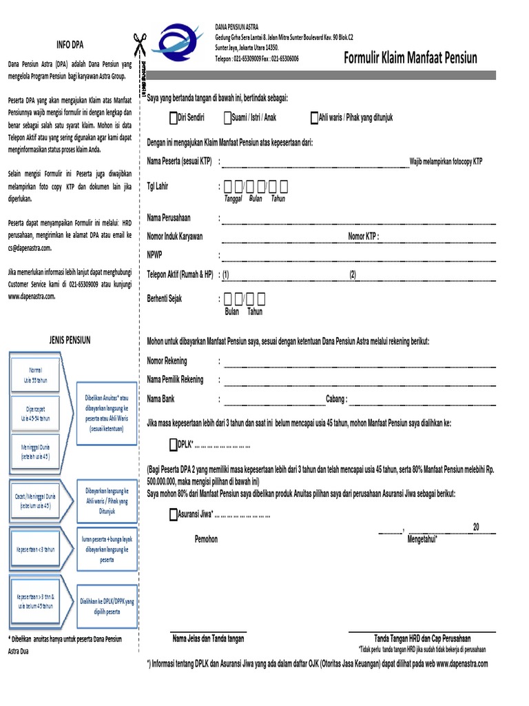 Form Klaim Manfaat Pensiun - Input | PDF