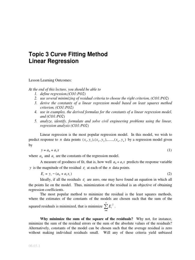 Topic 3 Curve Fitting Method Linear Regression | PDF | Errors And Residuals | Maxima And Minima
