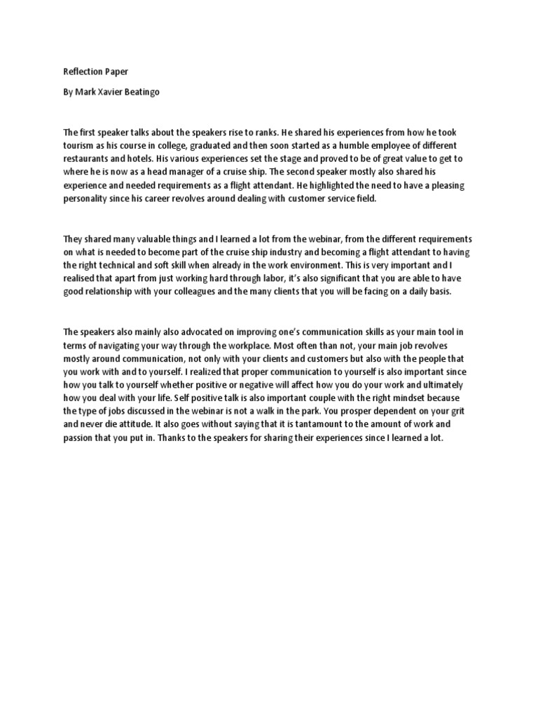 Webinar Reflection Paper - Beatingo | PDF | Career & Growth