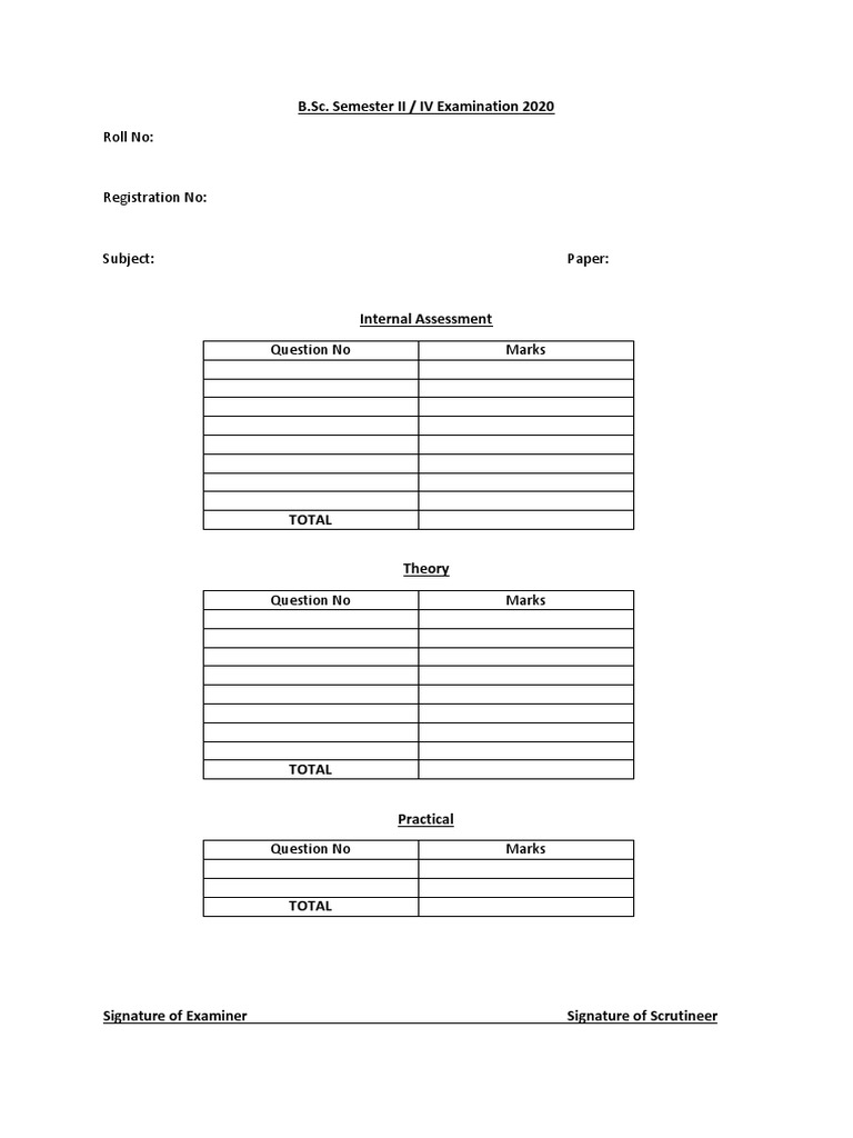 Answer Script Front Page Semester | PDF