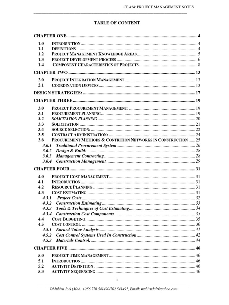 Project Management Notes Year 4 | PDF | Project Management | Procurement