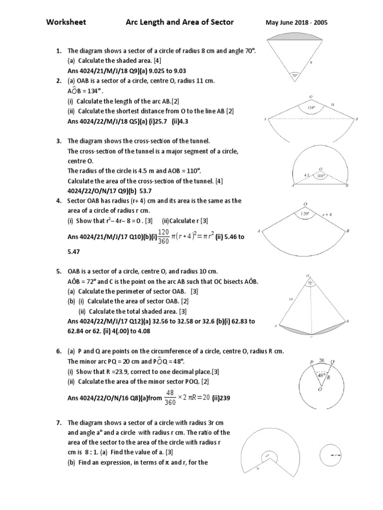 Arc Length and Sector Area Worksheet | PDF | Area | Circle