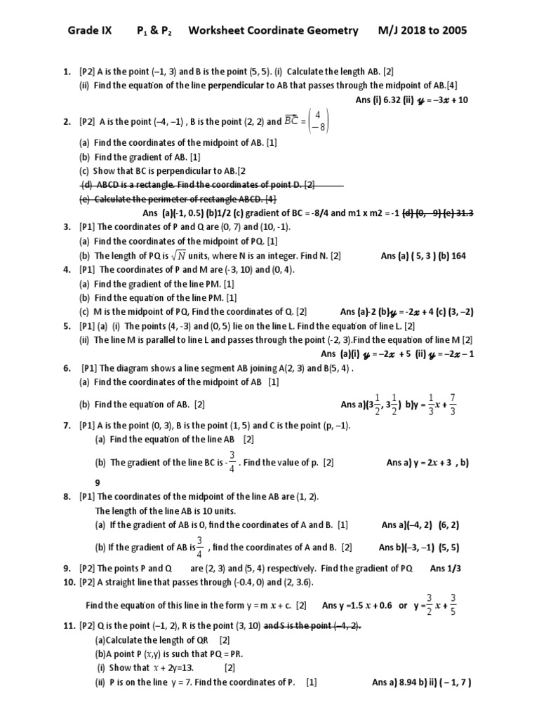 Grade 9 Coordinate Geometry Worksheet | PDF | Line (Geometry) | Gradient