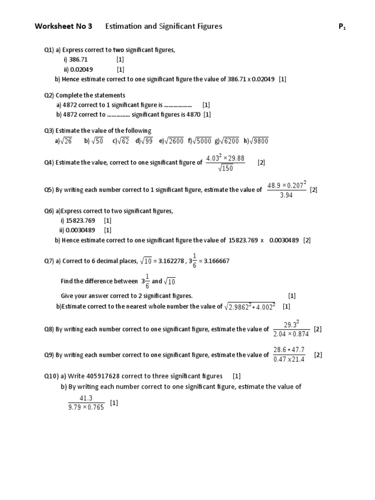 Worksheet No 3: Estimation and Significant Figures P | PDF ...