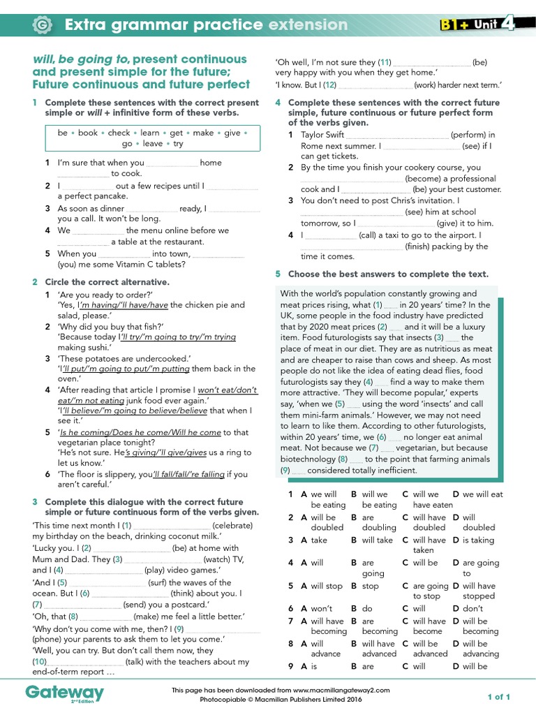 B1+ UNIT 4 Extra Grammar Practice Extension | Download Free PDF | Meat ...