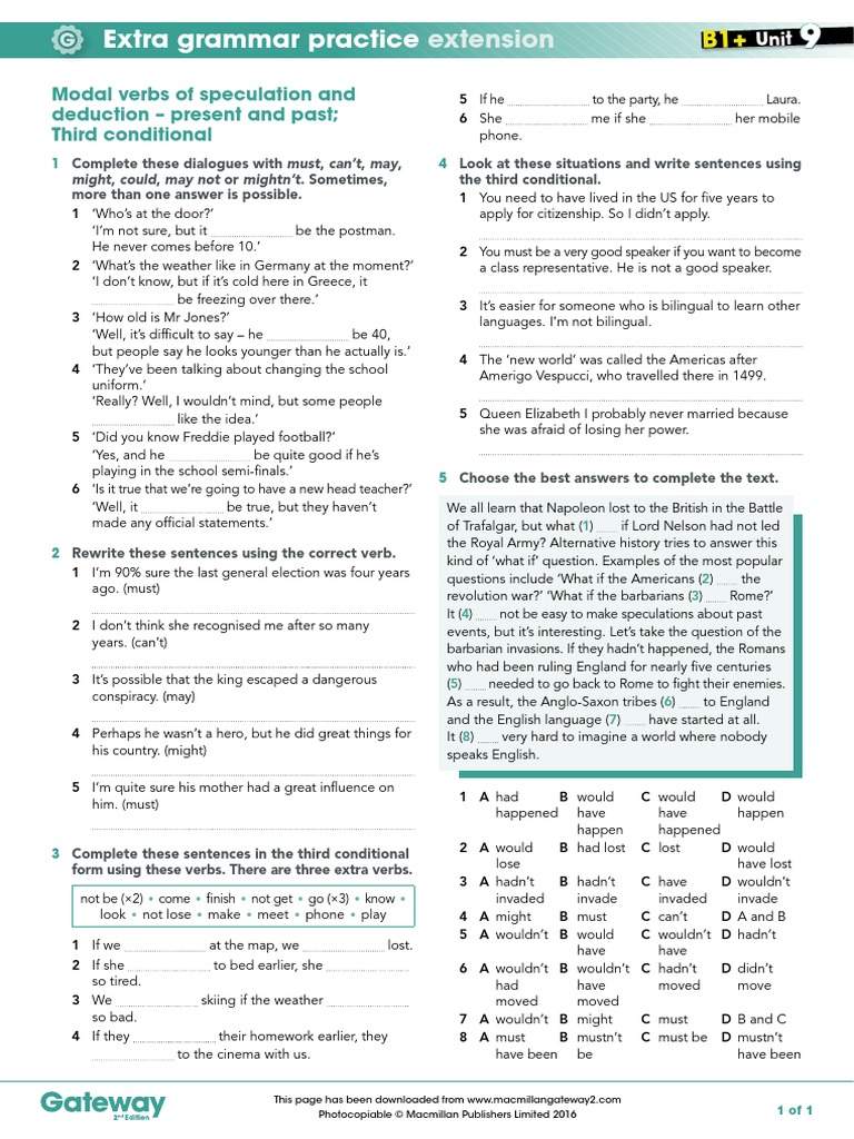 B1+ UNIT 9 Extra Grammar Practice Extension | PDF | Question | Grammar