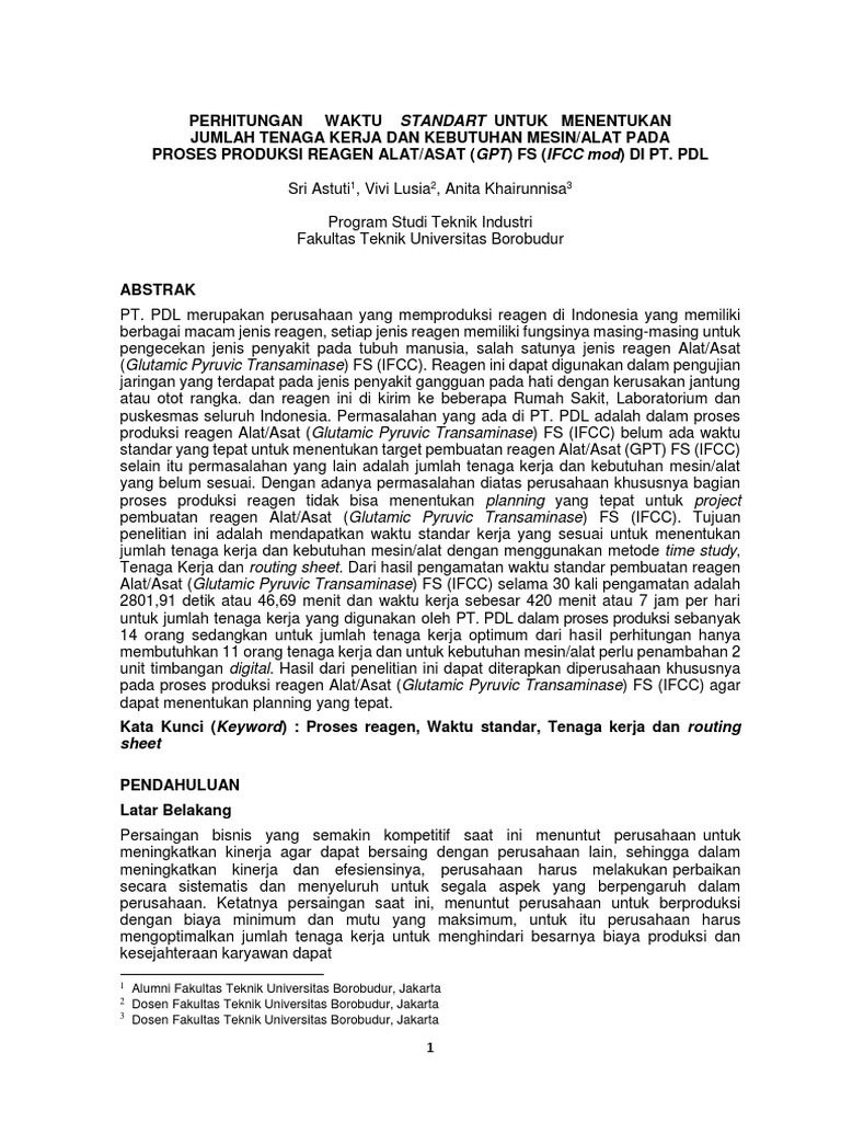 Waktu Standar Produksi Reagen Alat/Asat | PDF