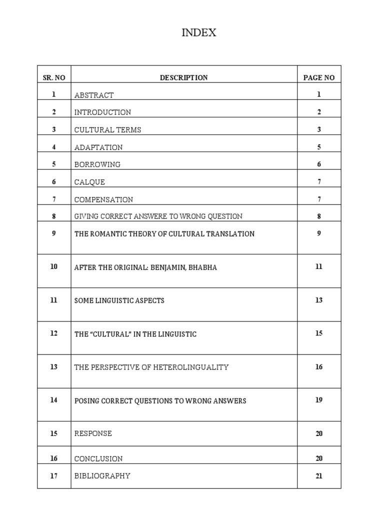Cultural Problems in Translation Index | PDF