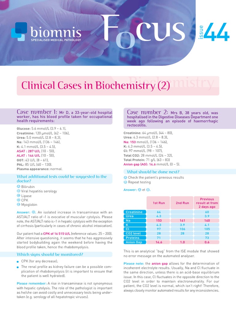 F Cus: Clinical Cases in Biochemistry | PDF | Creatinine | Sodium