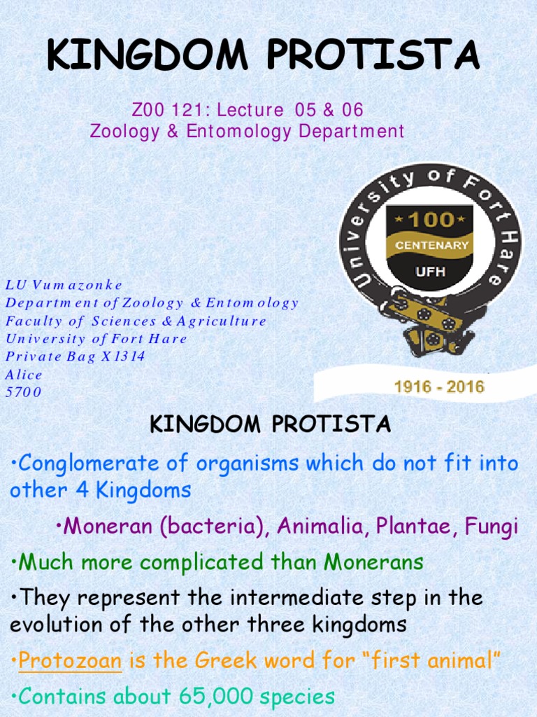 Kingdom Protista: Z00 121: Lecture 05 & 06 Zoology & Entomology ...