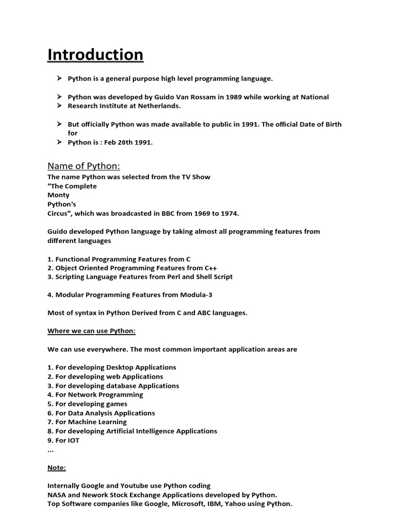 Name of Python | PDF | Python (Programming Language) | Computer Programming