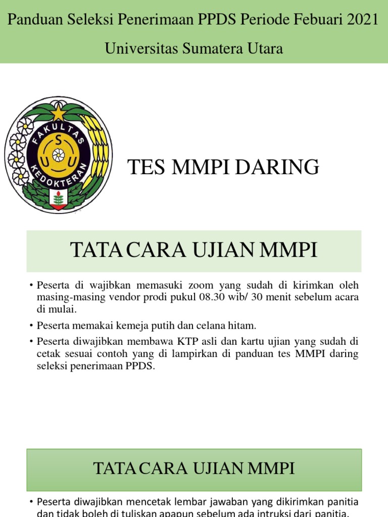 Panduan Ujian Mmpi Seleksi Penerimaan PPDS FK Usu Periode Februari 2021 ...