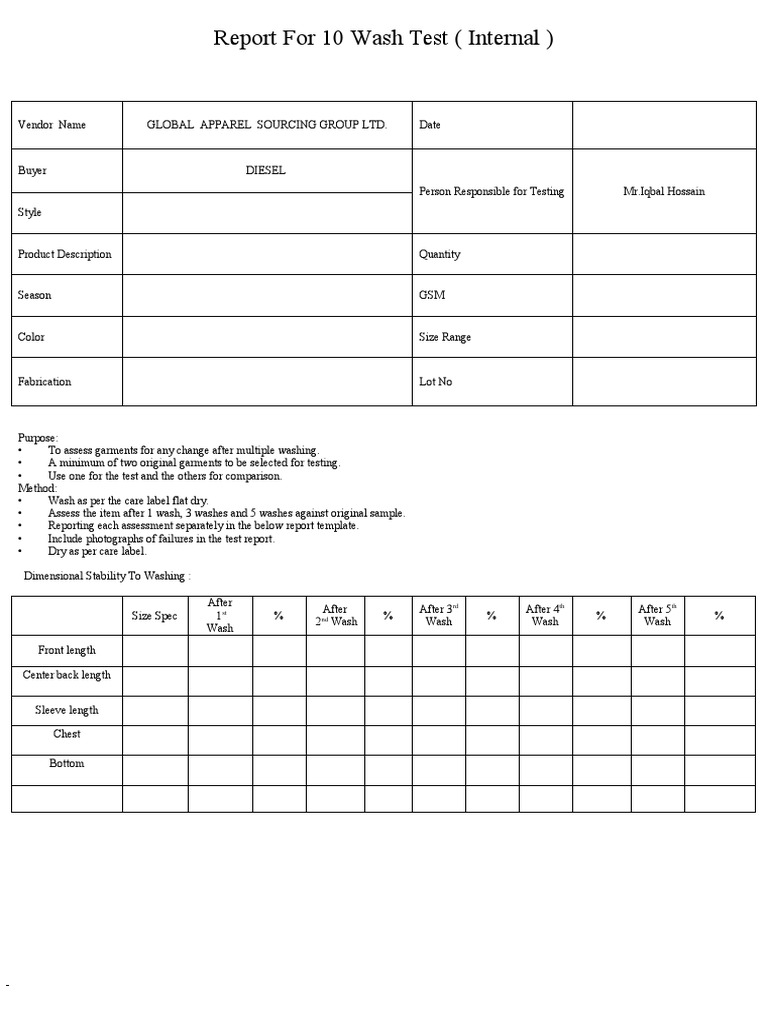 Diesel Garments Wash Test Report | PDF | Clothing | Softlines (Retail)